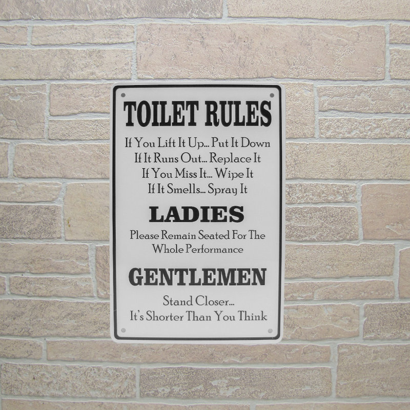 Trinx Metal Toilet Rules Funny Pee Tin Bathroom Sign Home Bar Pub Restroom Wall Decor | Wayfair